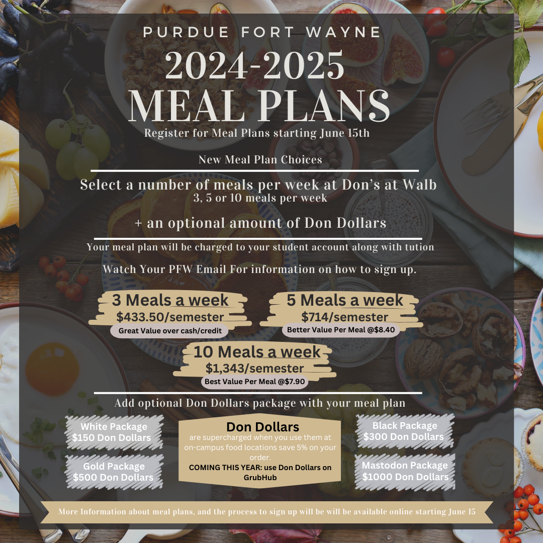Meal Plans | Purdue University Fort Wayne